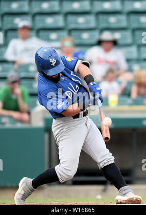 Fargo, ND, USA. 30th June, 2019. FM Redhawks outfielder Devan Ahart (12 ...