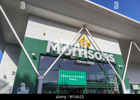 Exterior of Morrisons supermarket in Woking, Surrey, south-east England ...