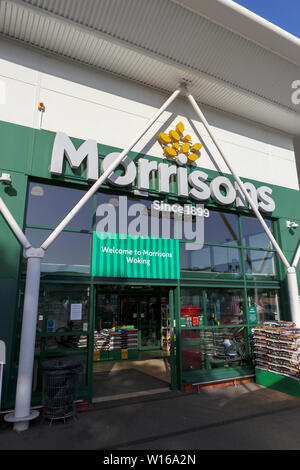 Exterior of Morrisons supermarket in Woking, Surrey, south-east England ...