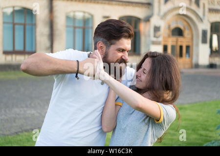 Taking a lot of abuse from him. Bearded man pushing girl using physical ...