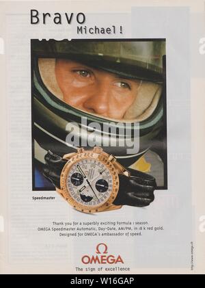 poster advertising OMEGA watch in paper magazine from 1998 year ...