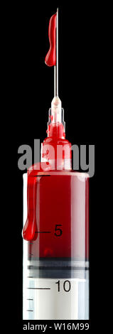Syringe filled with blood and dripping from the needle Stock Photo - Alamy