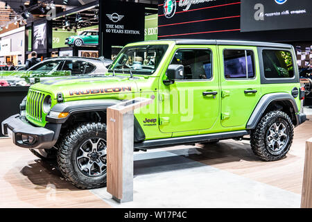 Brussels, Belgium, Jan 2019 green Jeep Wrangler Rubicon at Brussels ...