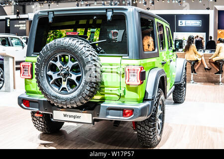 Brussels, Belgium, Jan 2019 green Jeep Wrangler Rubicon at Brussels ...