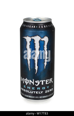 Monster Energy Drink Absolutely Zero. The black and blue beverage can ...