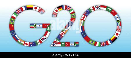 G20 global summit of industrialized countries, global symbol with flags ...
