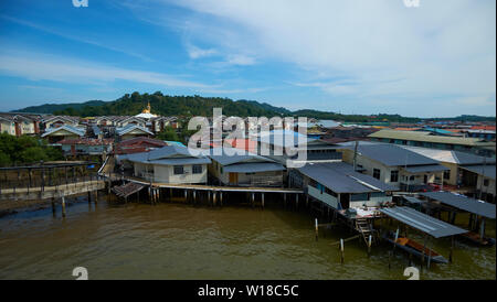 A look at water village Kampong Ayer from across the Brunei river at ...