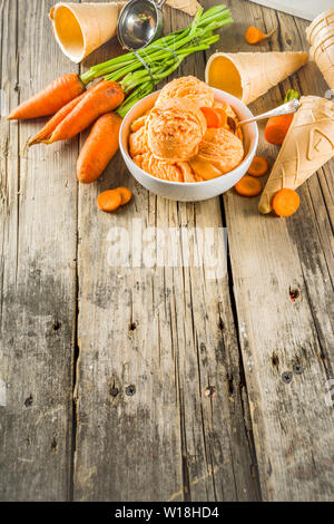 Vegetable gelato. Vegan carrot ice cream with organic baby carrots, old ...