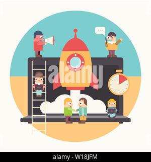 men teamwork business with rocket app Stock Vector Image & Art - Alamy