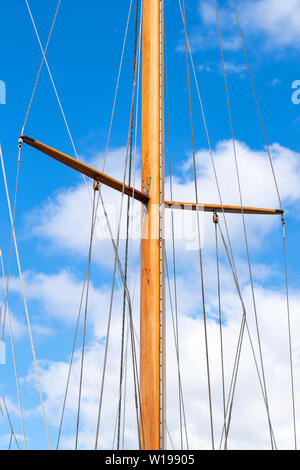 Sailboat wooden ship masts and rigging Stock Photo - Alamy