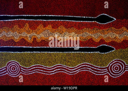 Australia, NT, Alice Springs. Detail of Aboriginal artwork, painting on ...