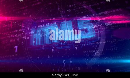 HTML5 glowing hologram over working cpu on digital background. Modern ...