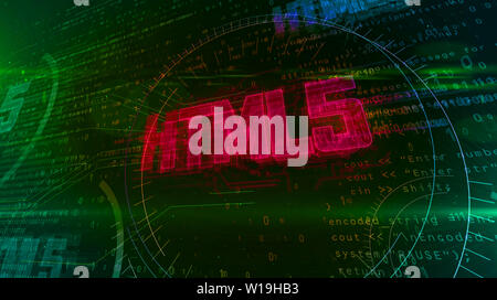 HTML5 glowing hologram over working cpu on digital background. Modern ...