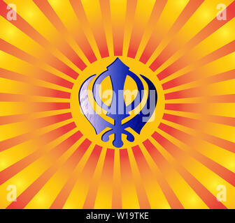 The main symbol of Sikhism - the sign of Khanda made of blue metal on ...