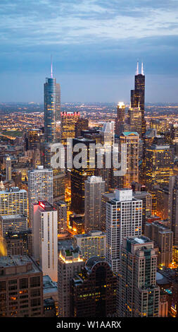 Chicago by night - impressive aerial view over downtown - CHICAGO, USA ...