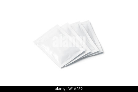 Blank white sachet packets stack mock up, isolated, side view, 3d ...