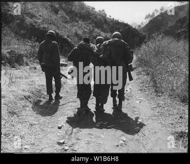 Buddies aid wounded man of 24th Inf. Regt., after a battle 10 miles ...