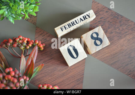 Date of February month. Diamond wood table for background Stock Photo ...