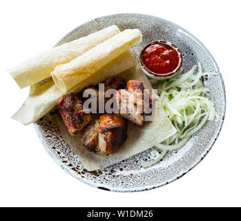 Caucasian traditional Pork shashlik served onion rings Stock Photo - Alamy