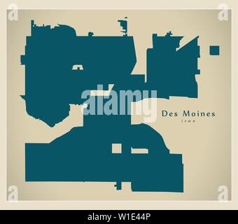 Modern City Map - Des Moines Iowa city of the USA with neighborhoods ...