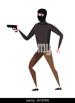 Robber and gun. Burglar and weapon. Mugger isolated. Vector ...