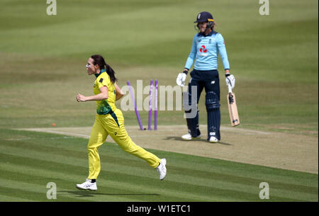 Australia's Megan Schutt celebrates the wicket of South Africa's ...