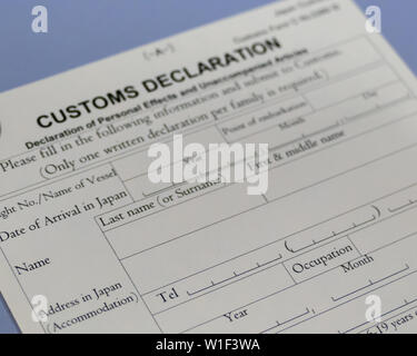 Japanese customs declaration form at airport counter Stock Photo - Alamy