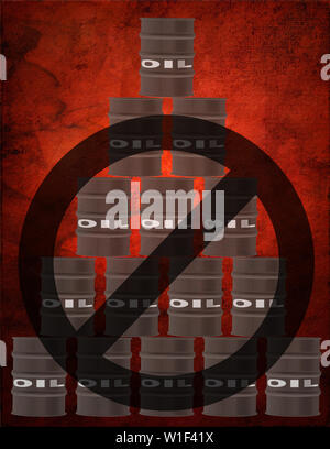 Oil barrel with prohibited symbol, 3D rendering isolated on white ...