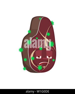 Steak Sick Infection isolated. Virus ill meat. Cartoon Style. Disease ...