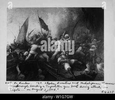 Lieutenant Stephen Decatur and Midshipman Thomas Macdonough boarding a ...