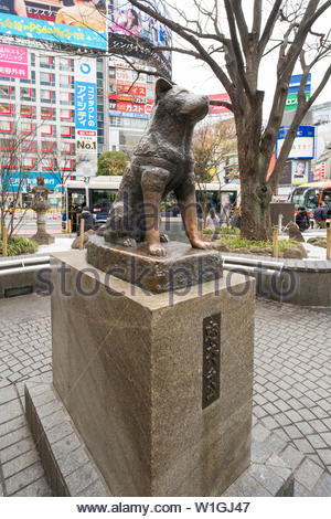 Bronze Hachiko Memorial Statue at Hachiko Square, Shibuya train Stock ...