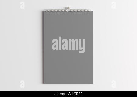 Blank gray vertical calendar mock up on the wooden wall. 3d ...