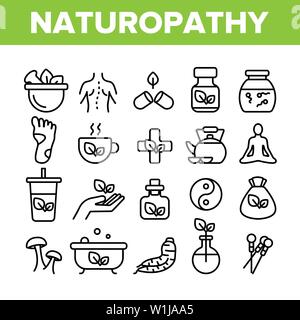Alternative medicine line icons. Naturopathy, traditional treatment ...