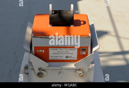 Maritime Black Box voice and data recorder mounted on ship foredeck ...