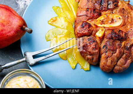Fresh beef steak with pear sauce.Meat dishes Stock Photo - Alamy