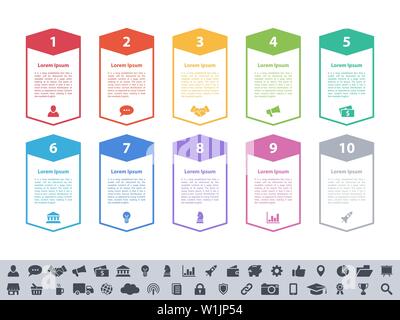 10 Steps Infographics Design Template - Graph, Pie chart, workflow ...