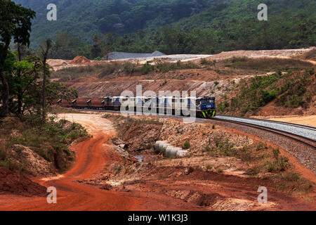Empty ore wagons arriving at rail head for loading with iron ore ...
