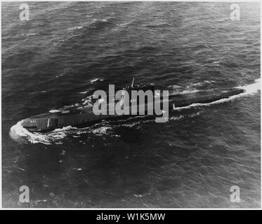 The first atomic submarine, U.S.S. Nautilus, being launched at Stock ...