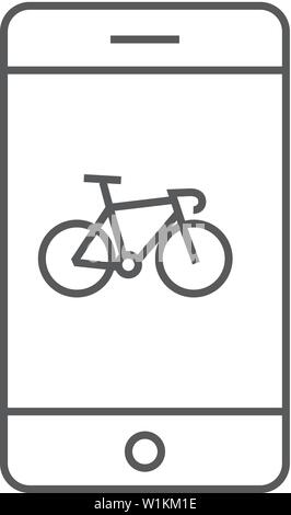 Smartphone cycling app icon. Thin line illustration. Smart phone with ...