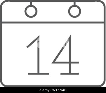 14 February Calendar vector linear icon. Valentines Day concept symbol ...