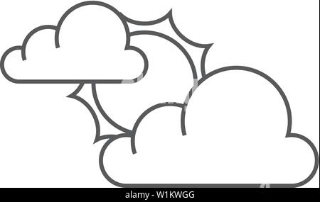 Partly cloudy linear icon. Cloudy weather. Thin line illustration. Sun ...