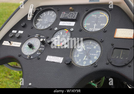 Glider sailplane cockpit controls and instrument panel of a PW-6 club ...