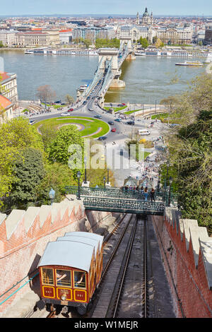 Funicular and the Chain Bridge in Budapest Stock Photo - Alamy