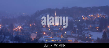 Panorama view Seiffen in Winter Saxony Germany ore mountains at Sunrise ...