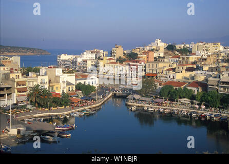 Hafen, Voulismeni-See, Agios, Nikolaos, Kreta Griechenland Stock Photo ...