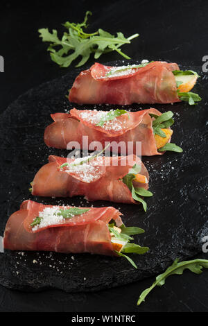 Appetizer with pear, blue cheese, prosciutto ham and toast for holidays ...