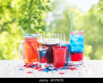 Drinks for American Independence Day celebration. USA flag coloured red ...