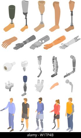 Bionic prosthesis 4 isometric icons concept with robotic limbs for specific activities brain ...