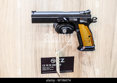 Poznan, Poland, Feb 2019 CZ semi-automatic pistol made by Czech firearm ...