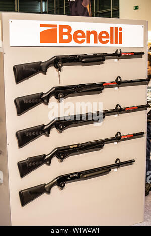 Poznan, Poland, Feb 2019 Benelli shotguns, manufactured by Italian ...